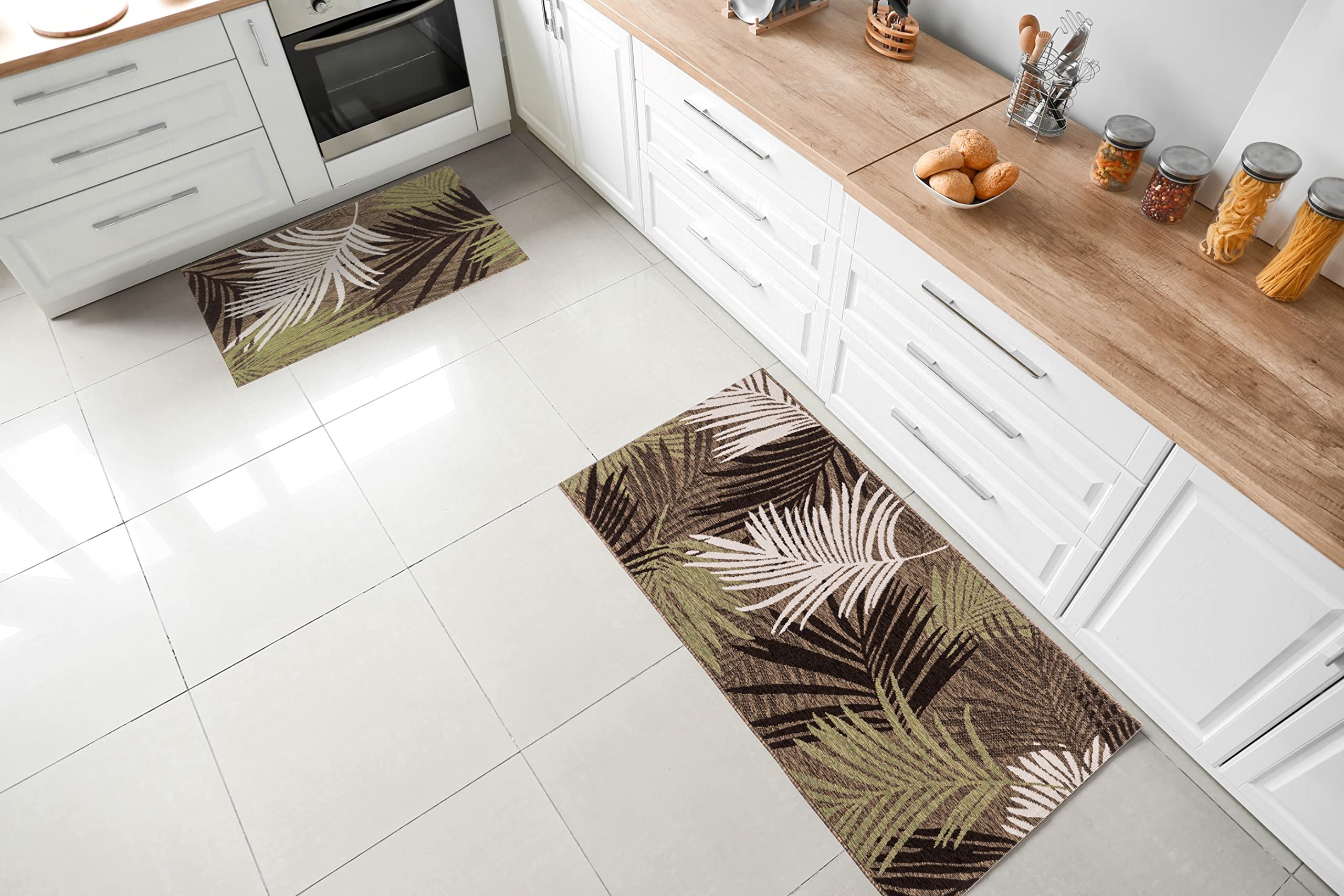 GAD Yarpeq Premium Tropical Palm Tree Leaves Indoor Outdoor Area Rug (Brown-Green, 2'7"x 3'3" Mat)