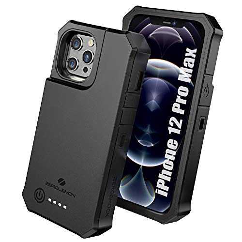 ZEROLEMON Battery Case for iPhone 12 Pro Max, 10000mAh Wireless Charging & Lightning Headphone Supported, RuggedJuicer Extended Battery Charger Case for iPhone 12 Pro Max 6.7" 2020 - Black