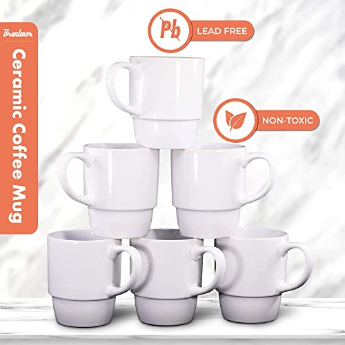 Bruntmor 18 Oz Plain Stacking Coffee Mug Set of 6, Cute 18 Ounce Porcelain Mugcup Set In White, Best Coffee Mug For Your Christmas, Birthday Gift, or DIY Decoration