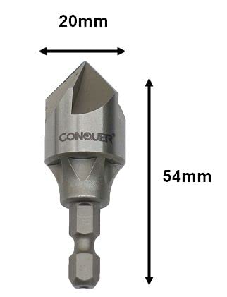CONQUER Tools 5 Flute Metal Countersink Drill Bit, 90 Degree for 1/4'' Hex Shank Fit 1/8"-3/4"(3mm-19mm), Burr Removal, Deburring Beveling Chamfer Tool, Holes Shaping Trimming, Inner/Pipe Reamer