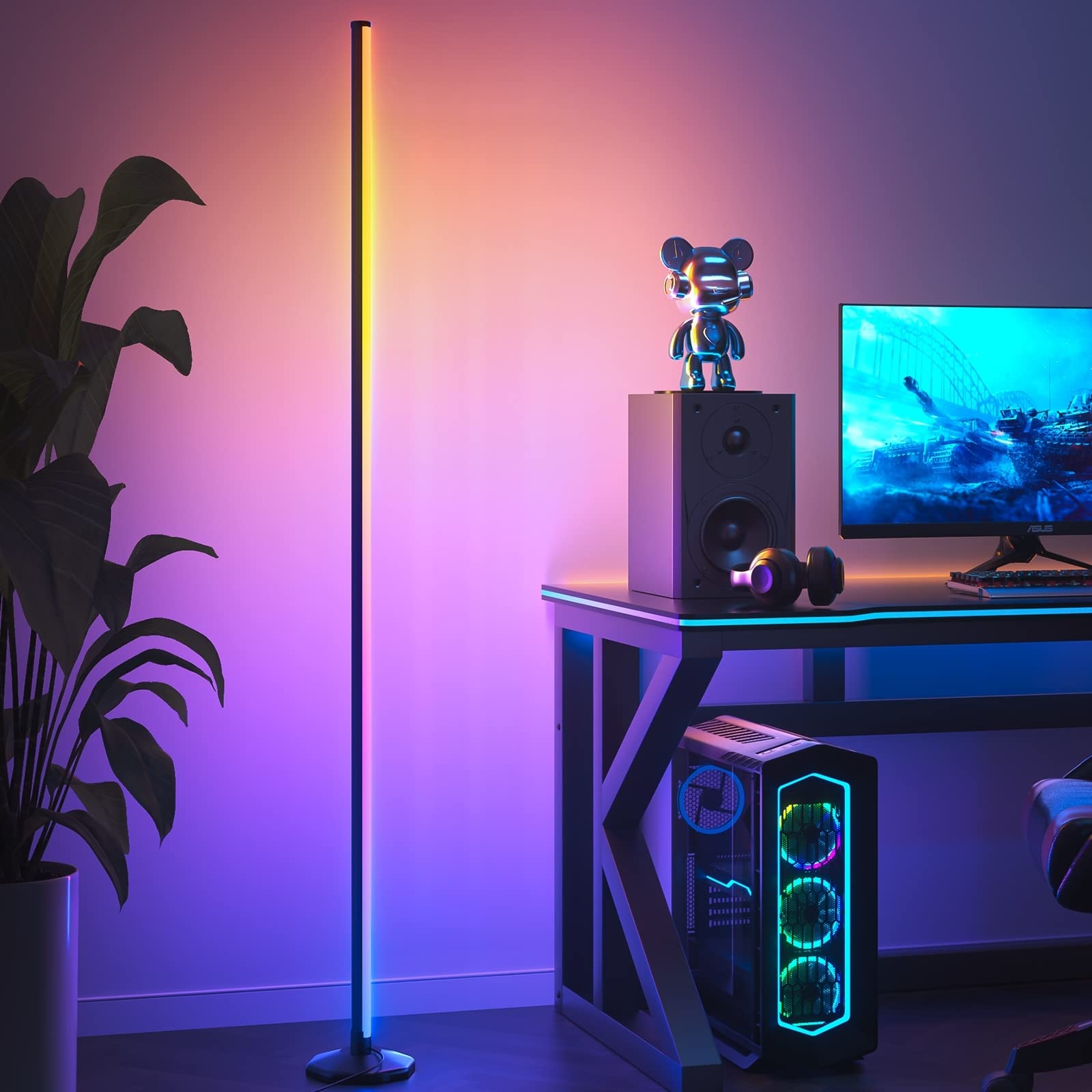 bedee LED Corner Floor Lamp: 65" RGB Color Changing Floor Lamp with Music Sync, Modern Standing Mood Light