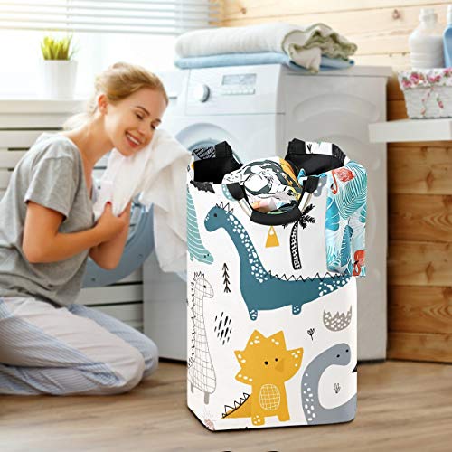 senya Large Storage Basket with Handles Collapsible Organizer Bin Laundry Hamper for Nursery Clothes Toys, Dino Scandinavian Style