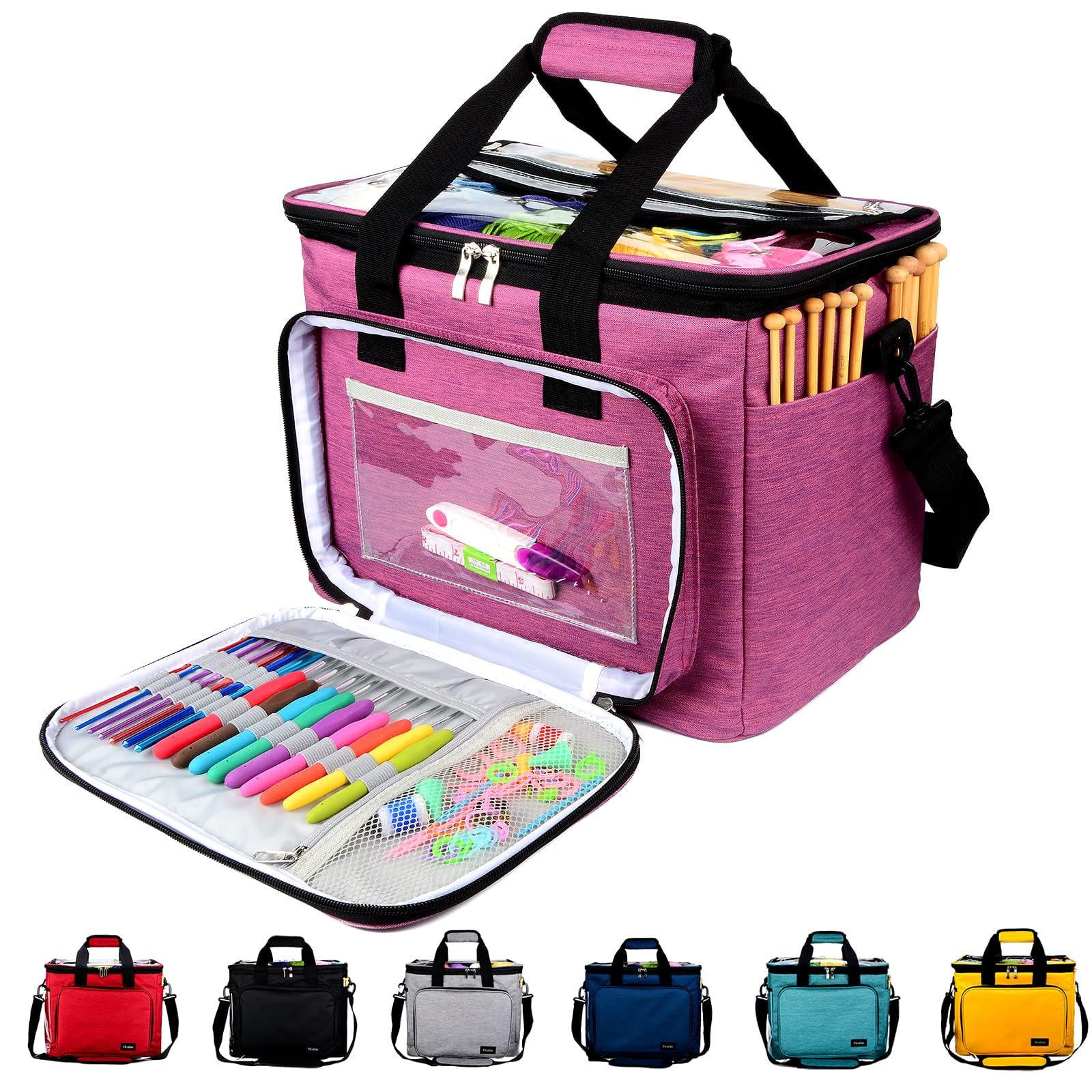Hoshin Knitting Bag for Yarn Storage, High Capacity Yarn Totes Organizer with Inner Divider Portable for Carrying Project, Knitting Needles(up to 14â), Crochet Hooks, Skeins of Yarn (Purple)