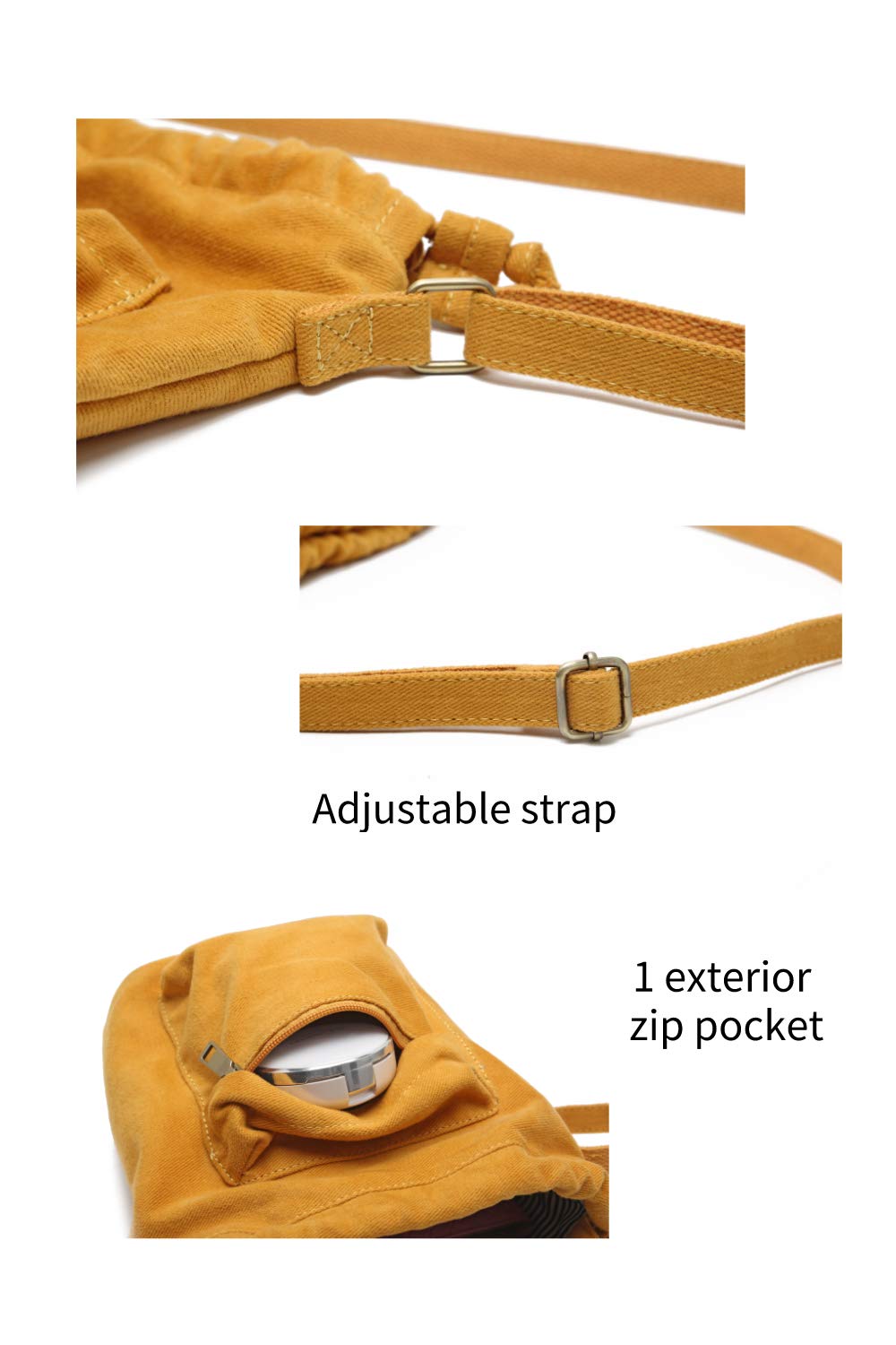 Jeelow Small Canvas Bucket Crossbody Cellphone Bags Drawstring Purses For Men & Women (Black Drawstring)