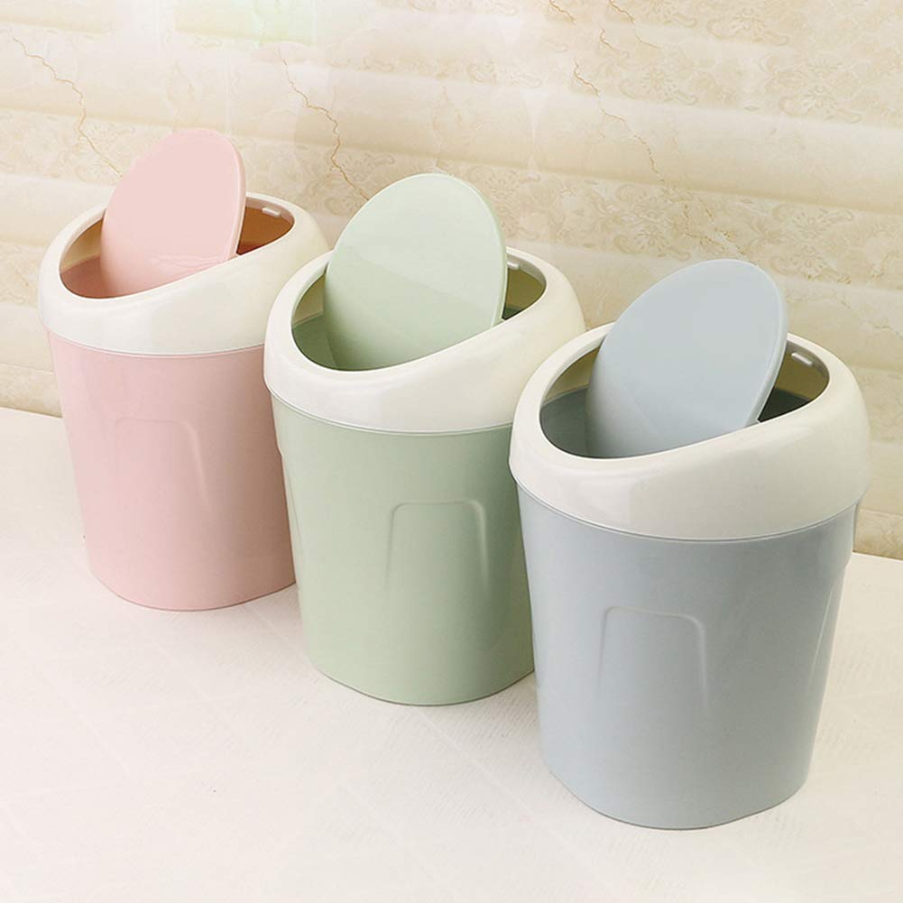 erDouckan Durable Trash Can, Desktop Mini Flip Lid Home Living Room Bedside Trash Can Garbage Dust Bin Holder, Make Your Room Clean and Comfortable (Blue)