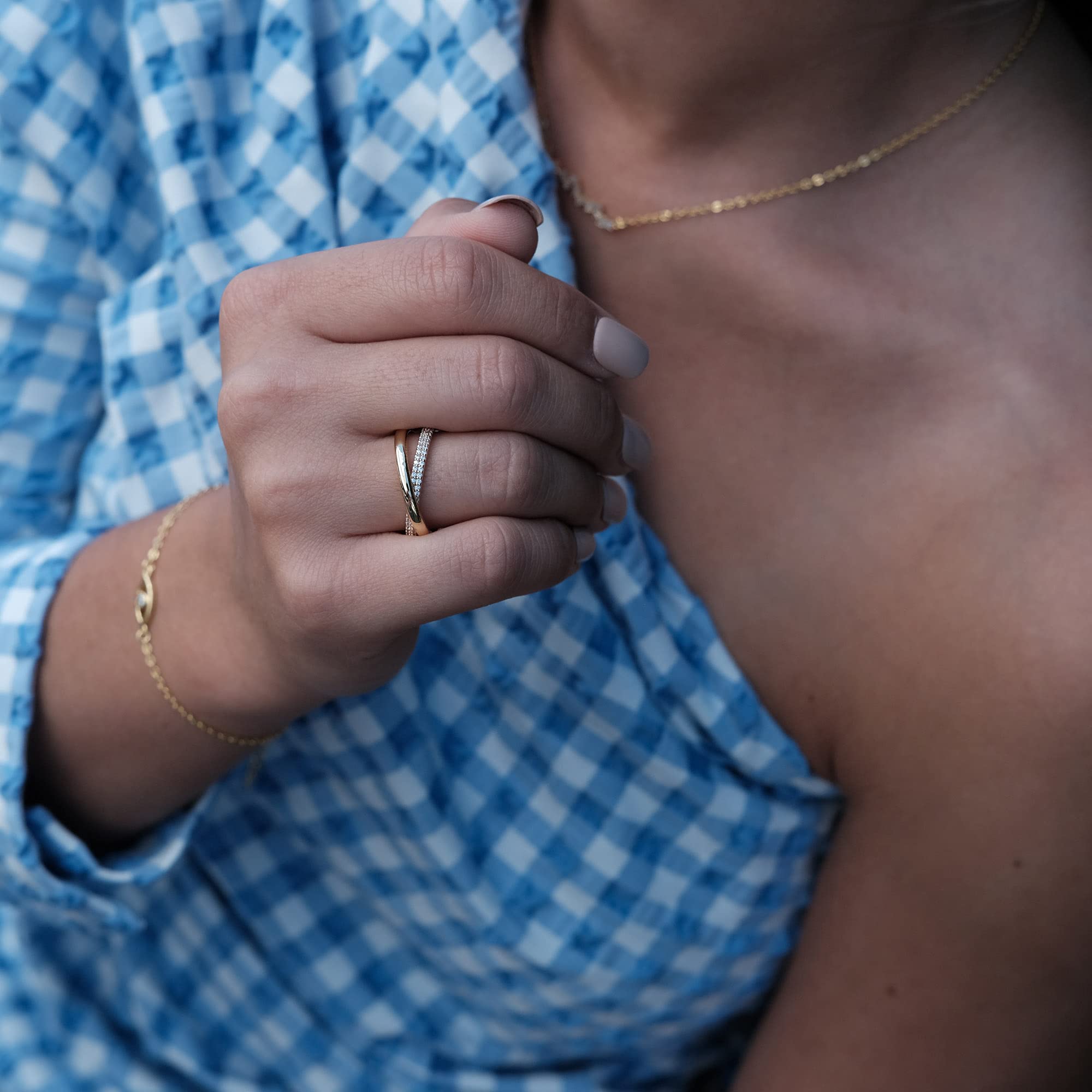 BLOSSOM & HUE Interlocking Circles Ring | 18K Solid Plated | Gold X Ring | Double Gold Ring for Women