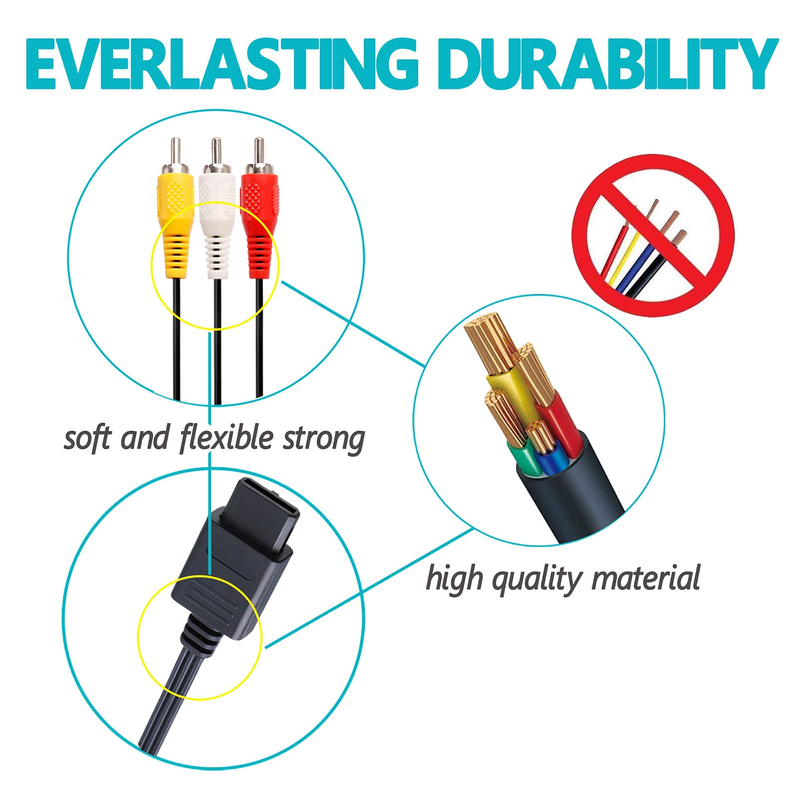 Jedihra 6FT AV Composite Cable for Nintendo N64/SNES/NGC TV RCA Audio Video Cord-2 Pack