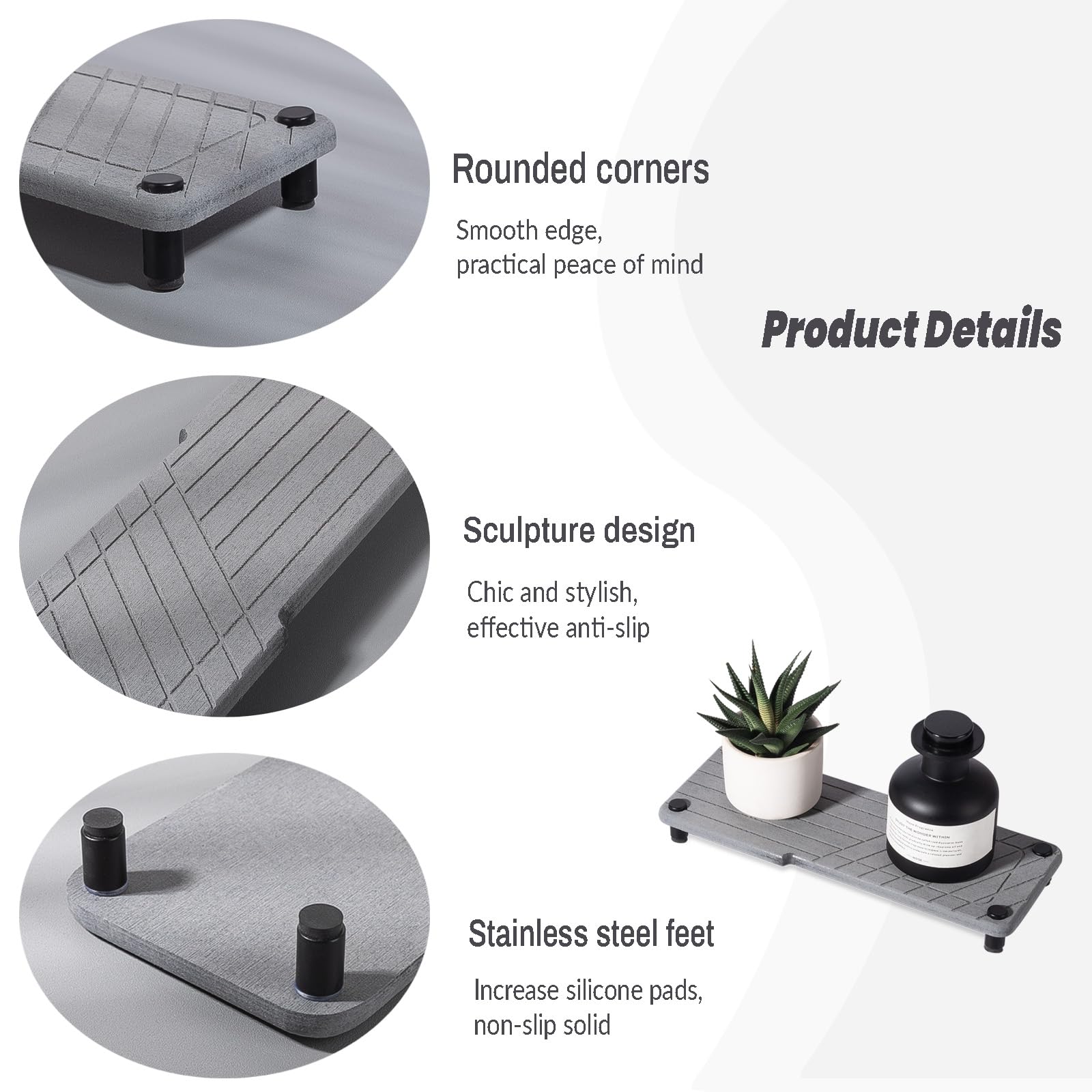 Black Bathroom Vanity Tray and Instant Dry Sink Caddy Kitchen Sponge Soap Holder Dispenser Organizer Stone Tray for Sink, Bathroom, Counter, Small, Foam,