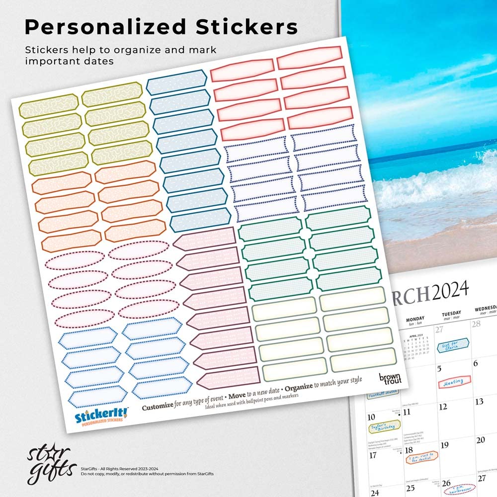 Beautiful Beaches | 2024 12 x 24 Inch Monthly Square Wall Calendar | Sticker Sheet | StarGifts | Travel Nature Tropical