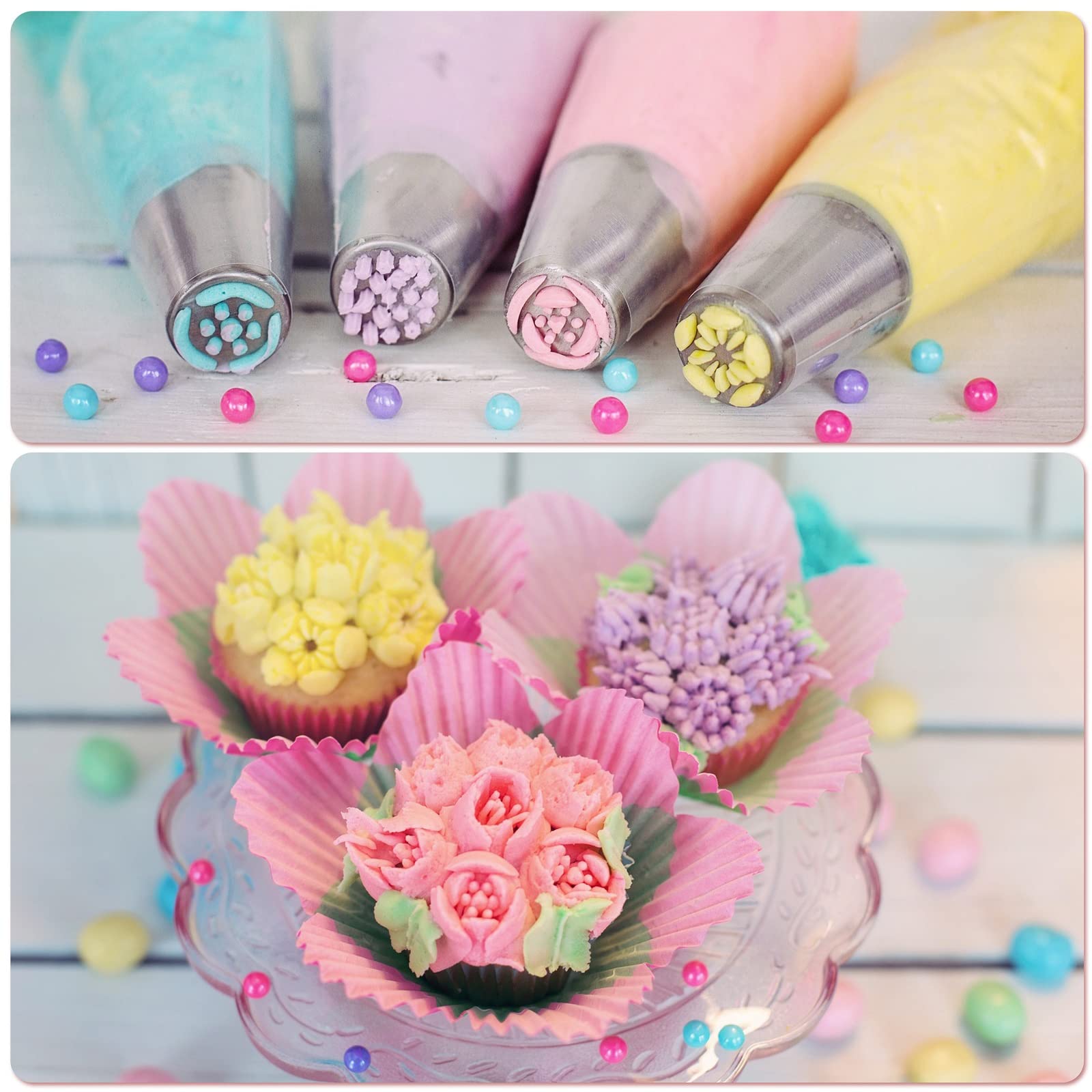 Cake Decorating Kit,488PCS-Piping Bags and Tips Set,Cake Decorating Supplies,Frosting Piping Kit,with 60 Piping Tips Cake Decorating Tools with Multi-Purpose 3-Layer Toolbox with Tray(Pink)