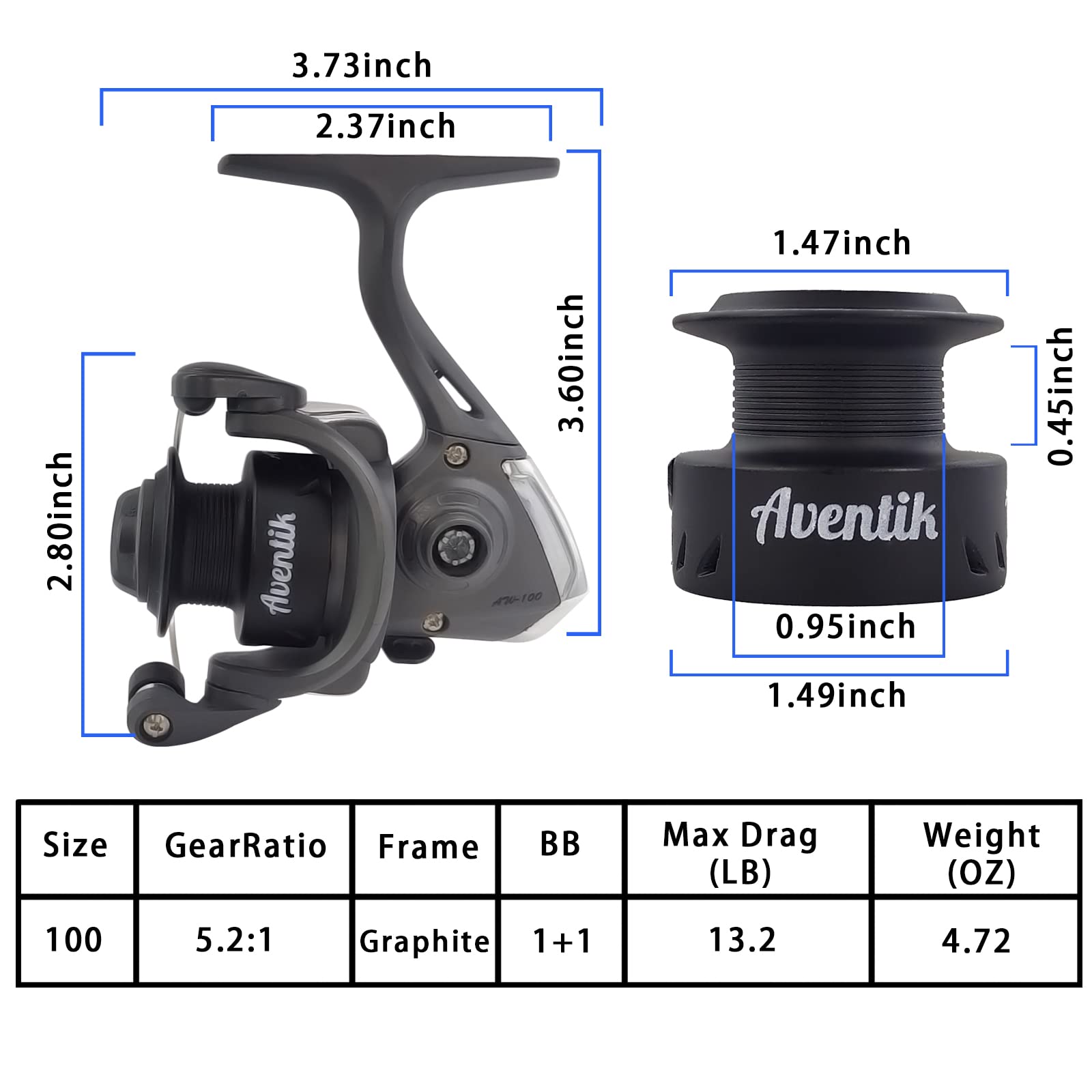 Aventik AW-100&300 Ice Fishing Reel Smooth Easy Line Through High Feet Design Graphite 5.2:1 Gear Ratio Powerful Ultra Light Ice Reel (AW-100)