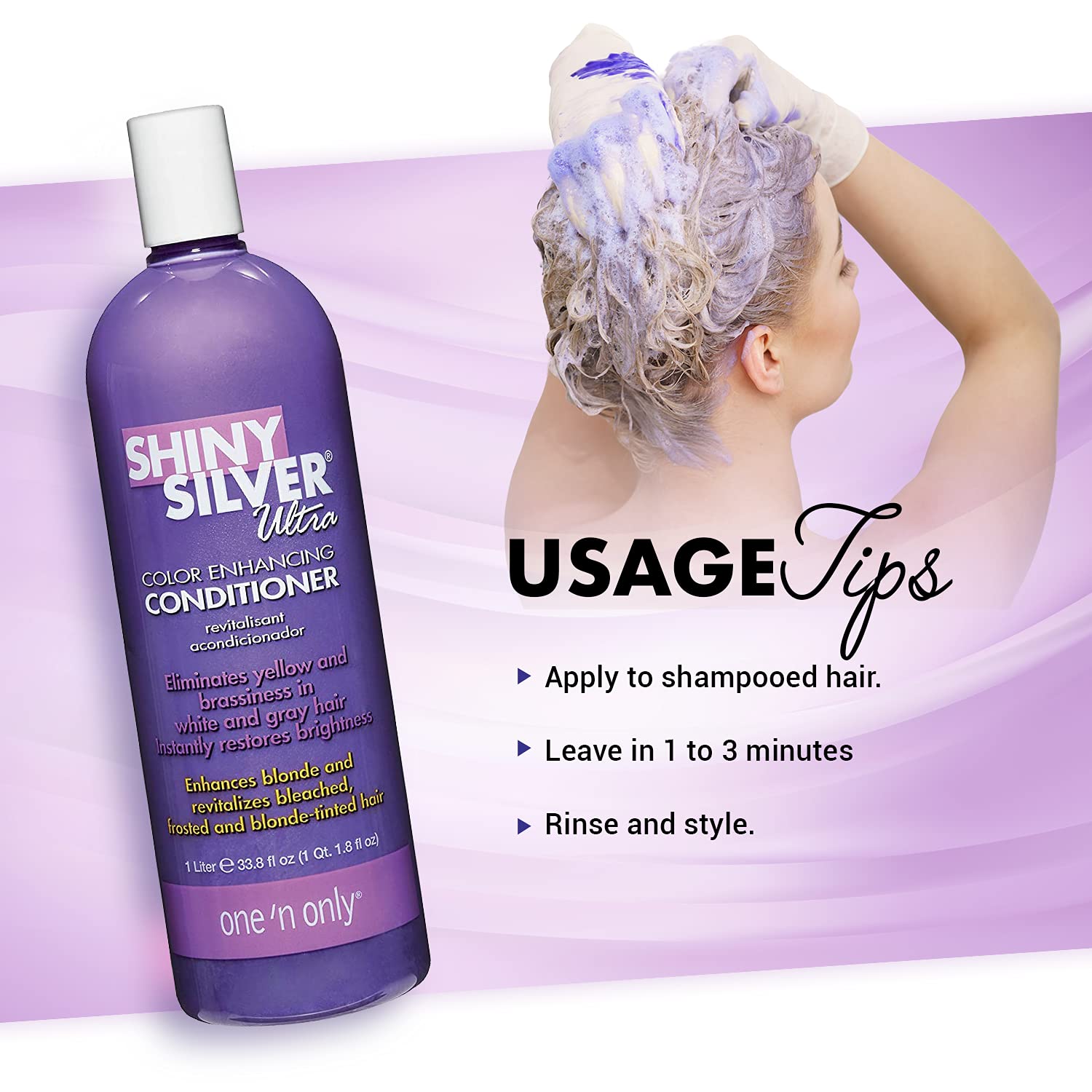 One 'n Only Shiny Silver Ultra Color-Enhancing Conditioner, 33.8 Fl. Oz - Restores Shiny Brightness to White, Grey, Bleached, Frosted, or Blonde-Tinted Hair