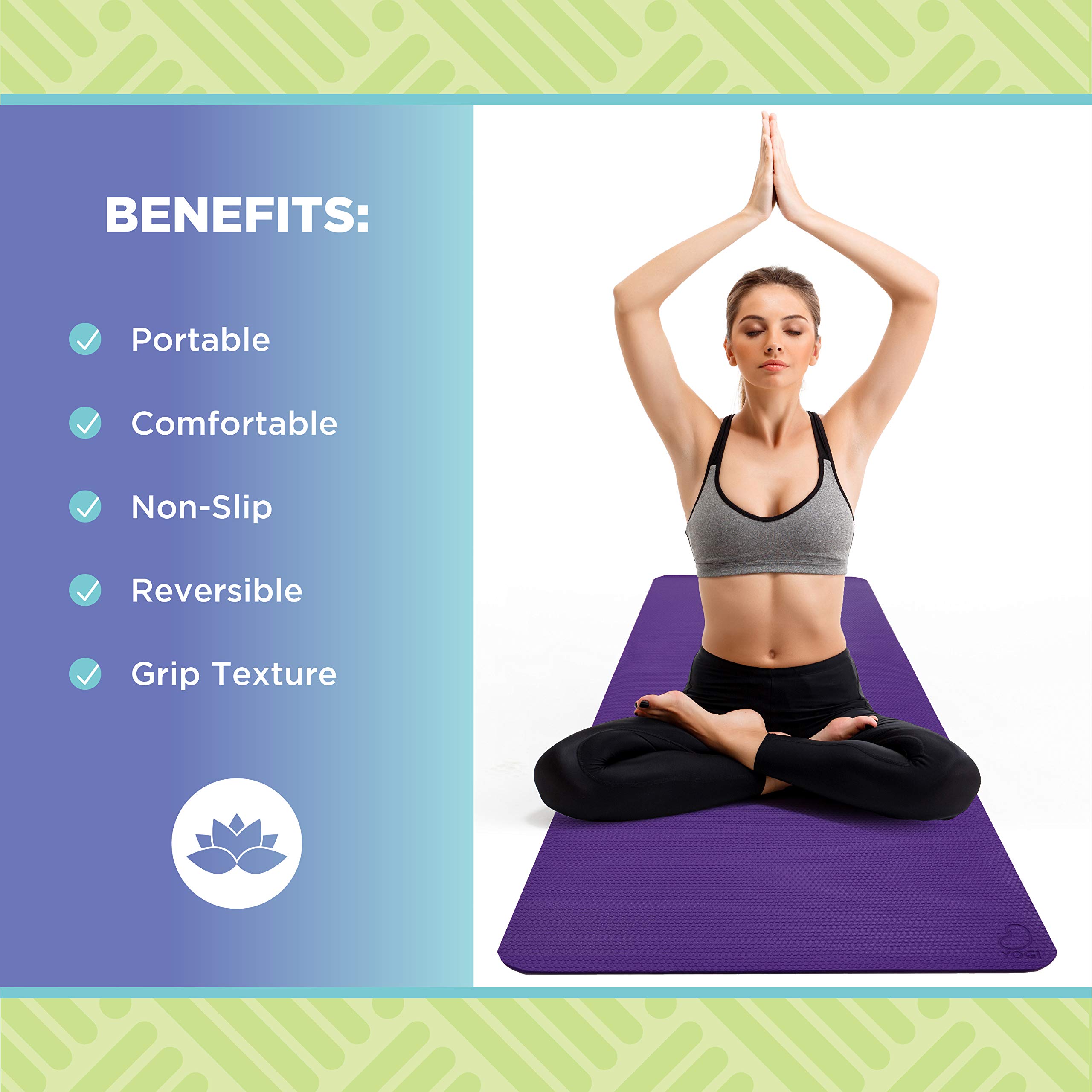 Bean Products Yogi Premium Yoga Mat, Teal | Closed Cell, Non-Skid, Slip Resistant, Double Sided | 4mm Thick (73β L x 24β W) Extra-Long | Non-toxic, SGS Certified | Earth-Friendly Exercise Gym Mat