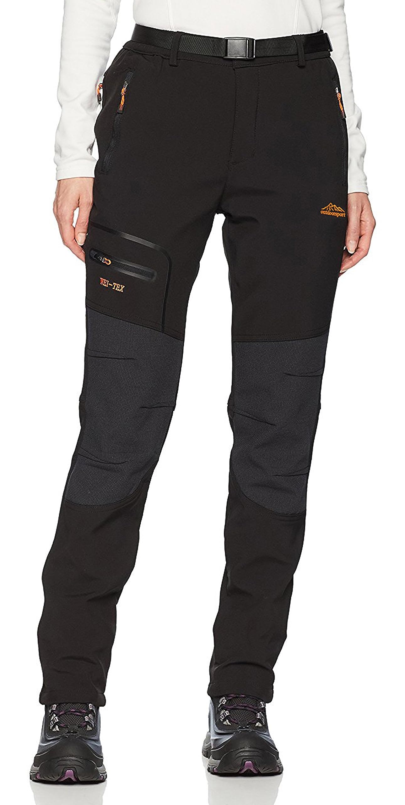 BenBoy Women's Outdoor Waterproof Windproof Fleece Slim Cargo Snow Ski Hiking Pants,Black Medium