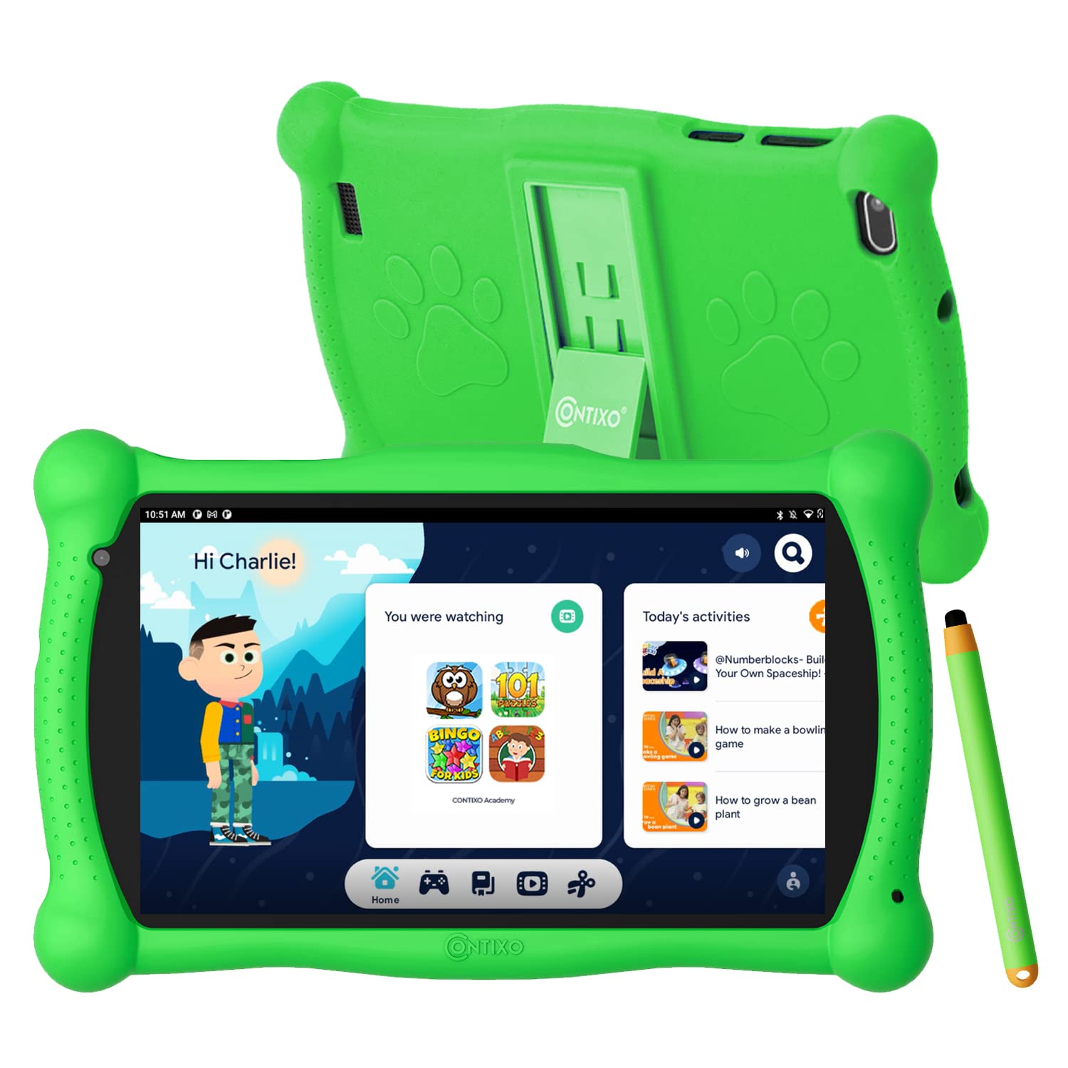Contixo Kids Tablet V10, 7-inch HD, Ages 3-7, Toddler Tablet with Sleeve Bag Bundle, Learning Tablet Set for Children - Green