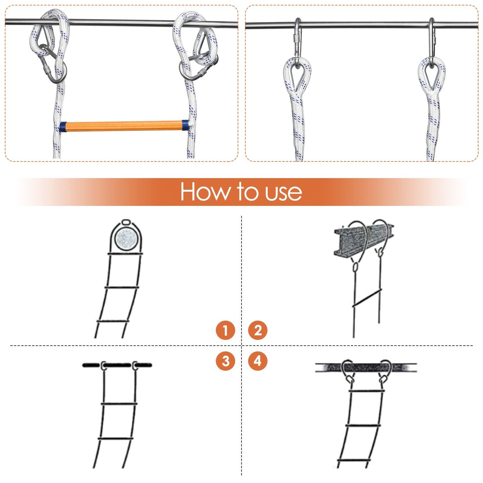 QCLUEU Emergency Fire Escape Ladder Flame Resistant Safety Extension Rope Ladder with 3 Hooks, 2-3 Story Homes Reusable Compact & Portable External Ladder (Size : 10FT/3M)