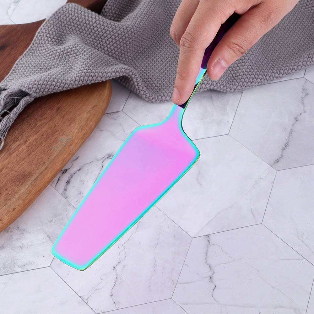 Cake Server, BuyGo Rainbow Pie Server Stainless Steel Pizza Spatula with Mirror Polish, 10.31 inches Long