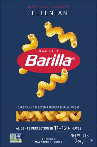 Barilla Cellentani Pasta, 16 oz. Box - Non-GMO Pasta Made with Durum Wheat Semolina - Kosher Certified Pasta