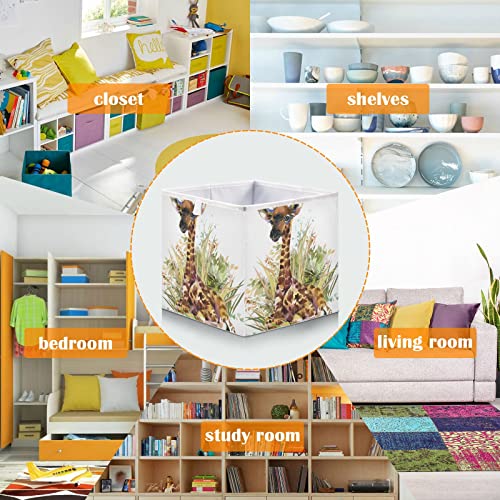 WELLDAY Storage Basket Cute Giraffe Foldable 15.8 x 10.6 x 7 in Cube Storage Bin Home Decor Organizer Storage Baskets Box for Toys, Books, Shelves, Closet, Laundry, Nursery