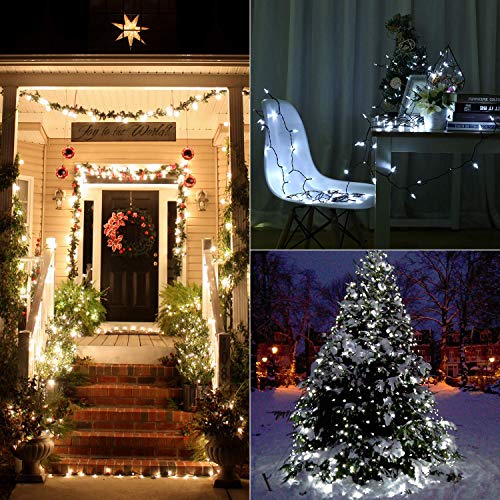 BrizLabs Battery Operated String Light with Timer, 17.94ft 50 LED Battery Christmas Light Green Wire, 8 Mode Clear Tree Light for Valentine's Day/Wreath/Indoor/Outdoor/Garden Decor, Cool White, 2 Pack