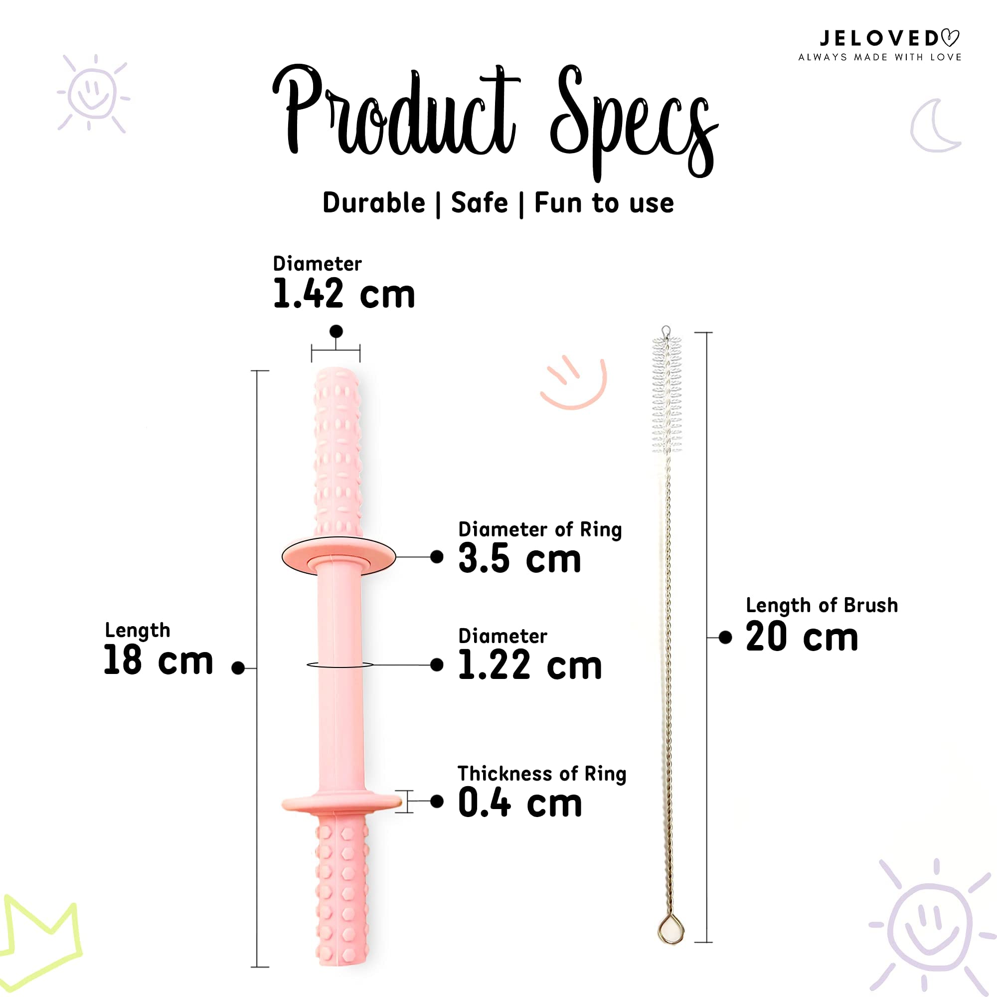 Jeloved Hollow Teether Tubes 4 Pack, Soft Silicone Baby Teething Toys for Baby with Safety Shield, Chew Straws Toy for Babies, Teether Tubes for Infants, BPA Free/Freezable/Dishwasher Safe