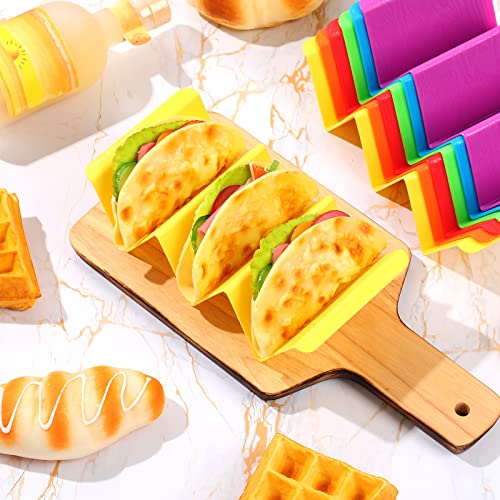 Nuogo 30 Pcs Colorful Disposable Taco Holder For Party Plastic Bulk Taco Stand Large Taco Tray Plates Hold 2 or 3 Tacos Each Rack Server for Party Dishwasher Microwave Safe