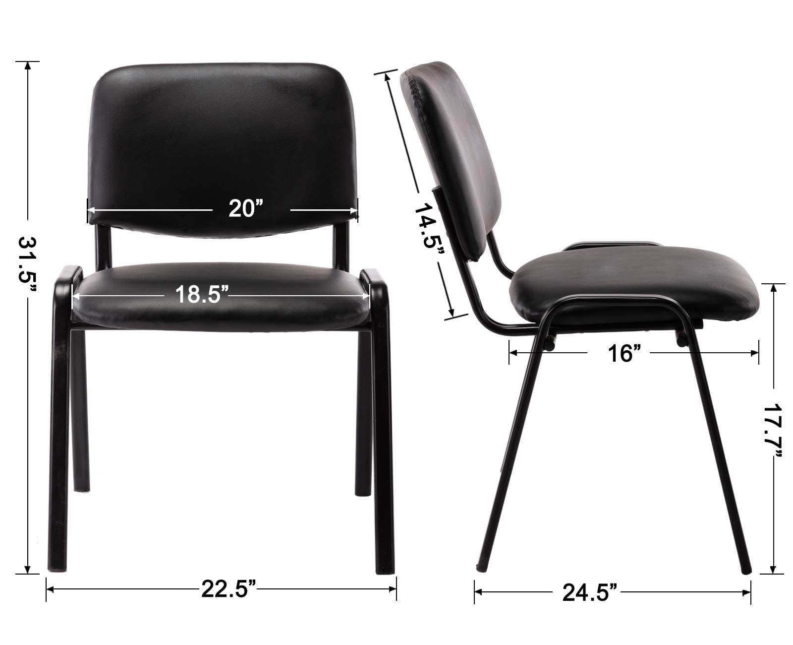 Black Comfort Office Waiting Room Chairs Stackable Chairs no Arms, PU Ergonomic Reception Chairs Set of 10, Conference Chairs Desk Guest Chairs for Meeting Room, Lobby, Events, Hall, Training Room