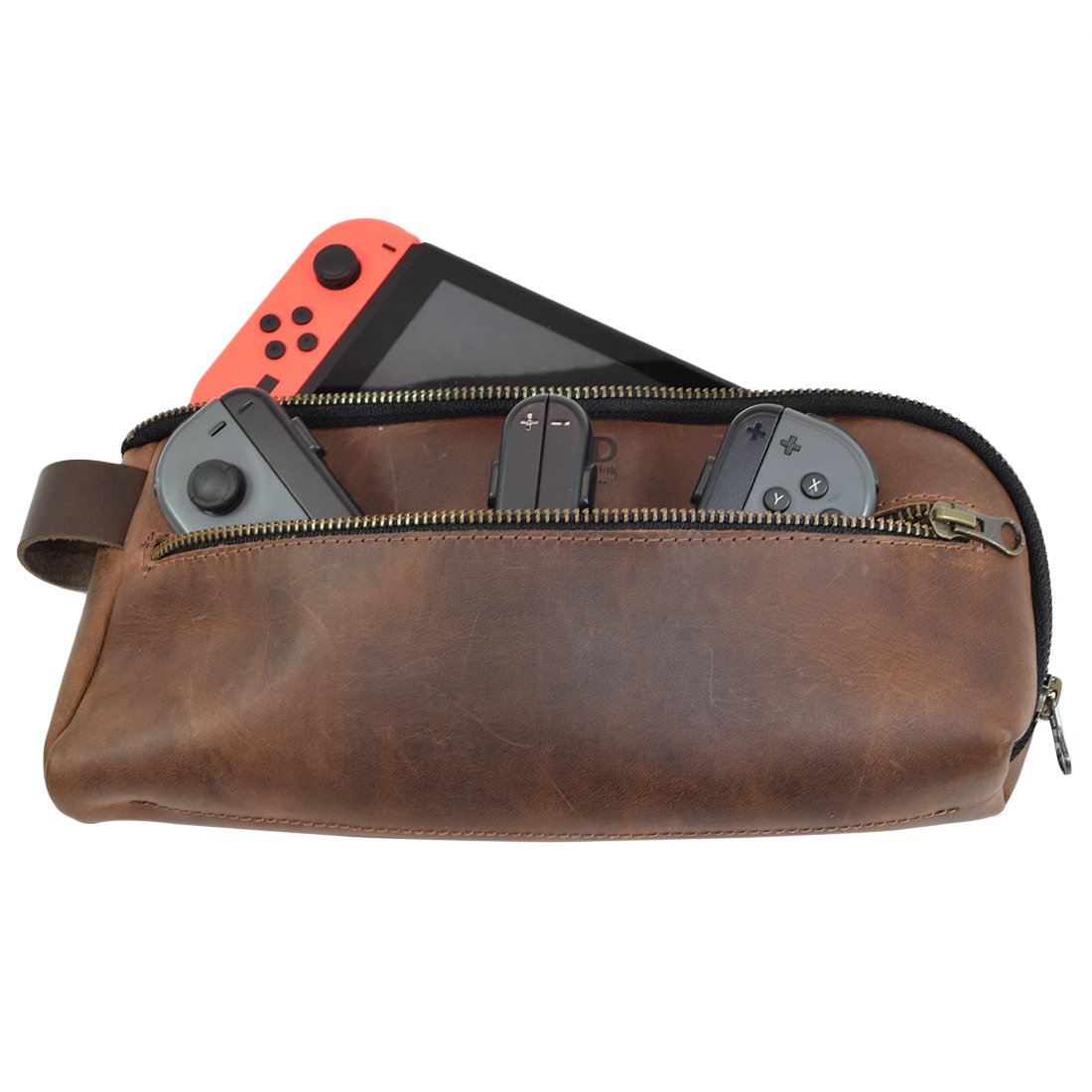 Hide & Drink, Carrying Case Compatible with Switch, Urban Travel Pouch, Soft Storage Bag, Scratch & Bump Protection, Minimalist Essentials, Full Grain Leather, Handmade, Bourbon Brown