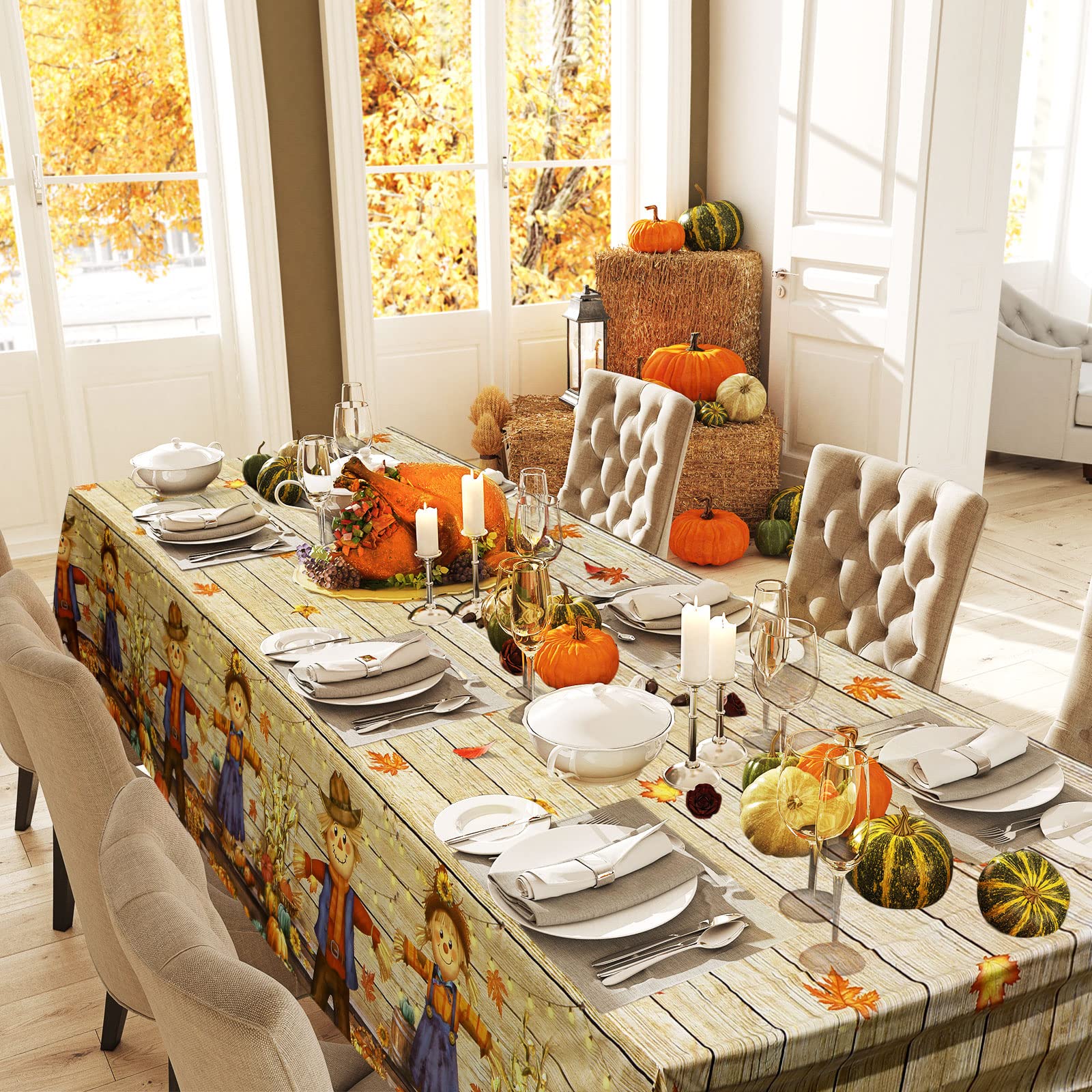 Fall Thanksgiving Tablecloth Plastic Fall Party Table Cover Autumn Harvest Pumpkin Leaves Tablecloth Decoration for Fall Thanks Harvest Party Table Decor Supplies, 54 x 108 Inches (3 Pack)