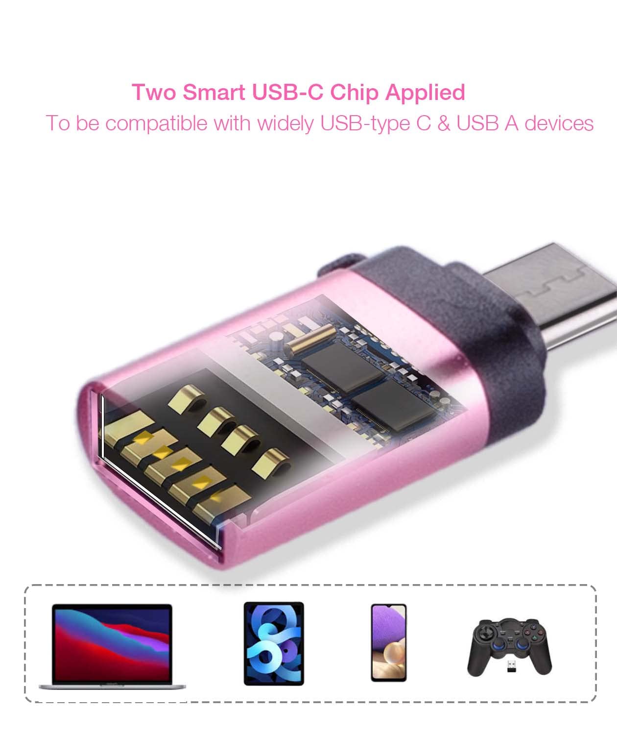 USB C to USB Adapter(5 Pack), USB C to USB 3.0 Adapter, USB Type-C to USB,Thunderbolt 3 to USB Female Adapter OTG for MacBook Pro/Air 2020/2019/2018/2017,iPad Pro 2020,More Type-C Devices(Pink)