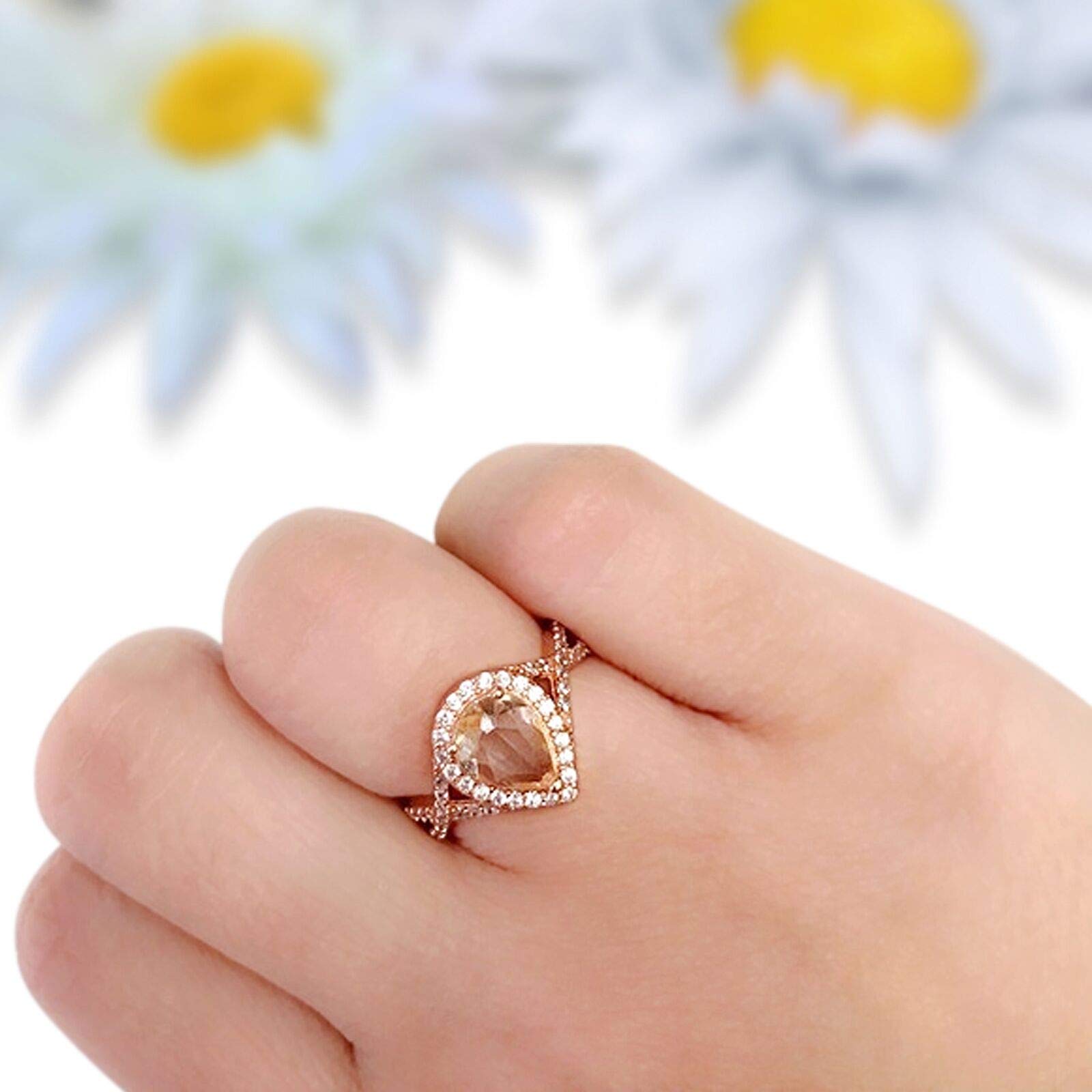 Blue Apple Co. Pear Simulated Morganite Infinity Halo Teardrop Round Engagement Ring Cubic Zirconia Rose Tone 925 Sterling Silver, Size - 6