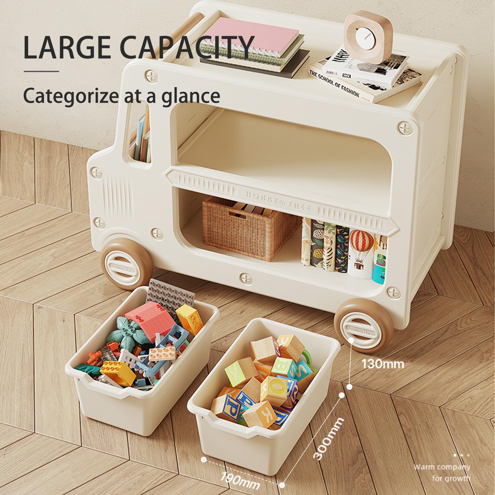 Deer COCO Toy Organizers And Storage For Kids, 2 Layers Toy Storage Cabinet Toy Chests With Bins Multipurpose Bookcase For Nursery, Playroom, Bedroom, Living Room (Tan/No Blockes