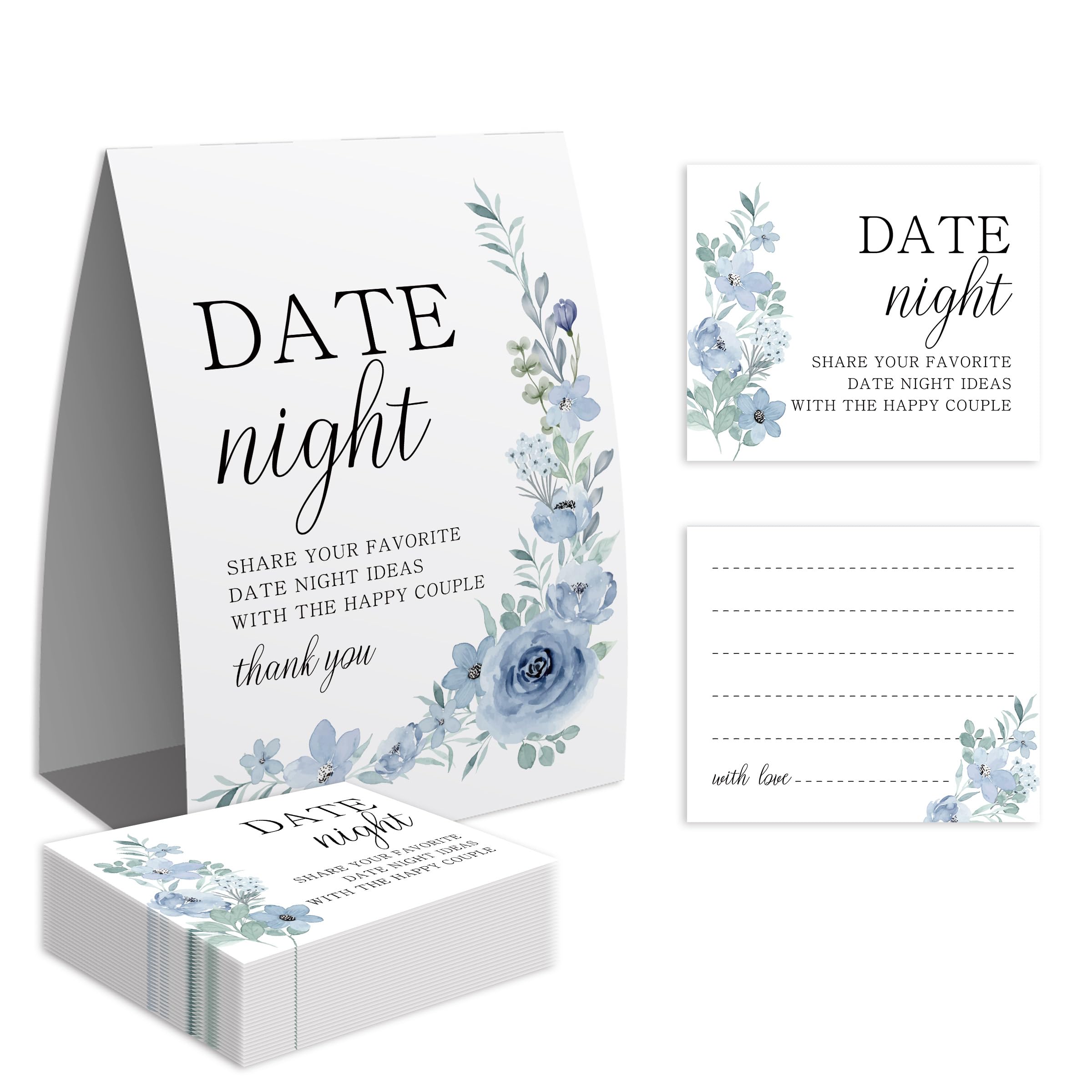 Date Night Game Sign and 50 Date Night Cards Bridal Shower Bachelorette Games Supplies Bridal Shower Favors Rustic Bridal Shower Wedding Decorations-DNC06