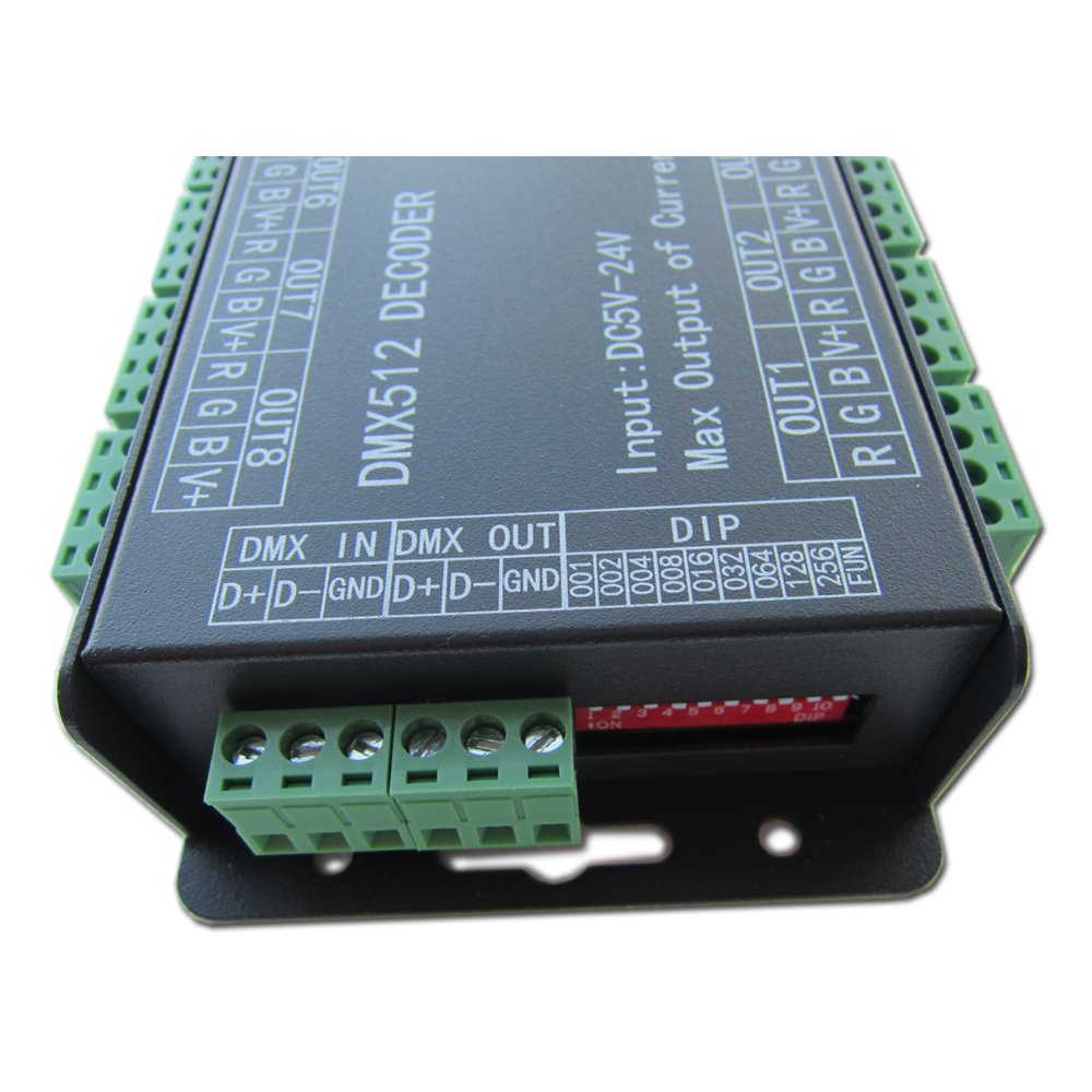 High Power 24 Channel RGB 3A/CH DMX512 Controller Led Decoder Dimmer 500Hz Flicker Free Smoother Dimming DMX Signal Indicator Flashes Function DC 5V-24V