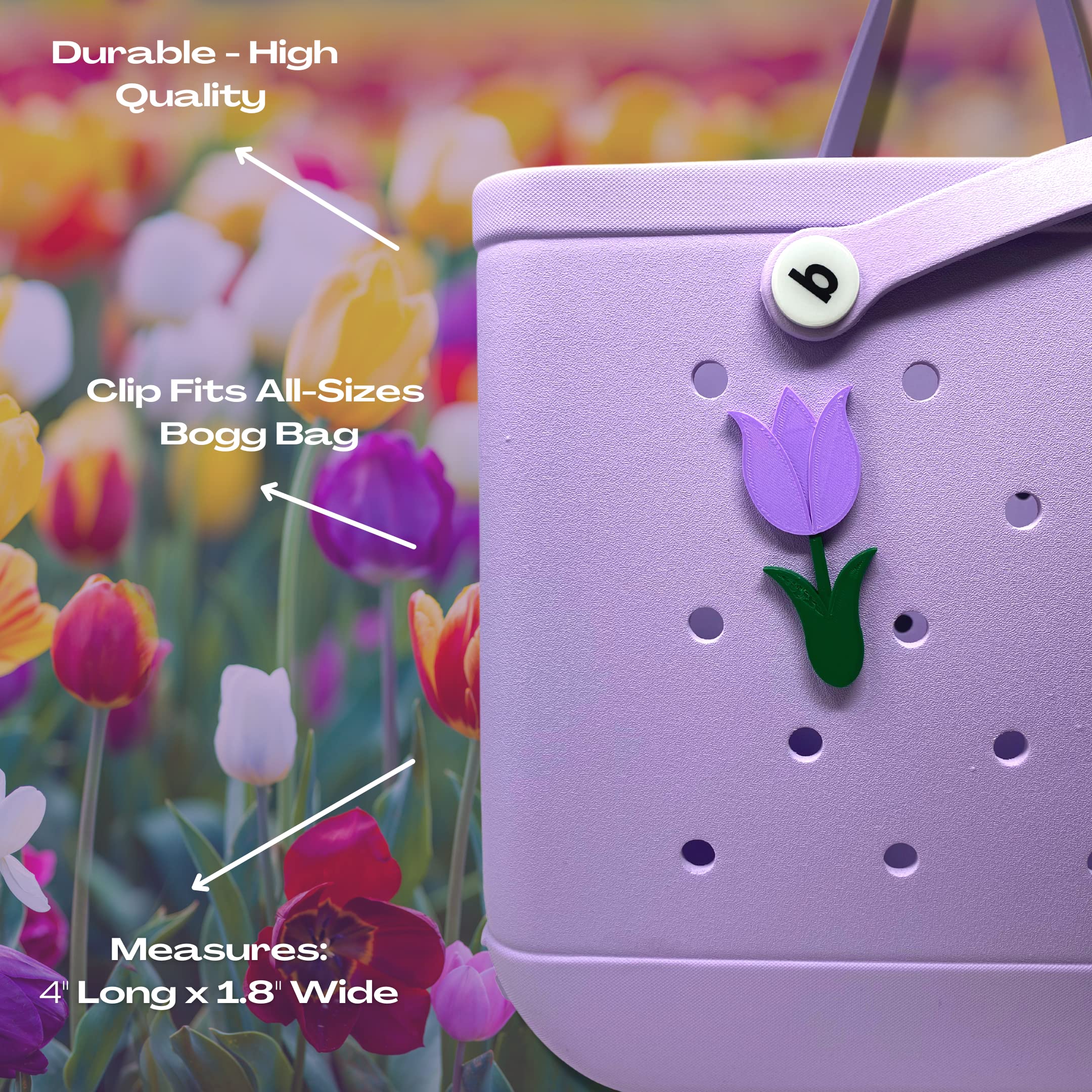 BAGLETS - Flower Charm Accessory Compatible with Bogg Bags & Other Similar Totes - Cute Decorative Charm Perfect for Customizing Your Bag β Made in USA (Tulip Charm)
