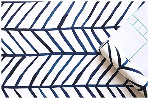 HAOKHOME 96020-2 Modern Stripe Peel and Stick Wallpaper for Bedroom Herringbone Navy Blue Vinyl Removable Decoration 17.7in x 9.8ft