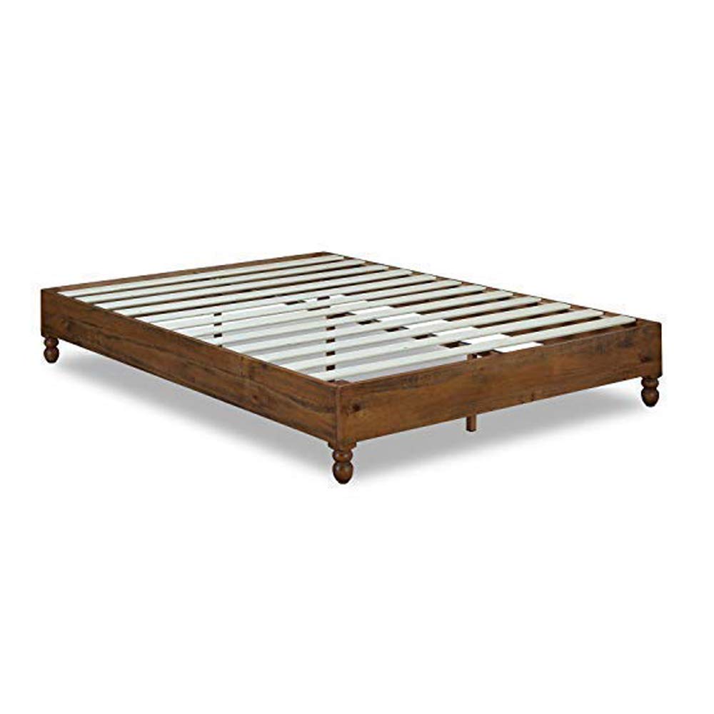 Benjara, Brown Slatted Full Size Wooden Bed Frame with Turned Legs