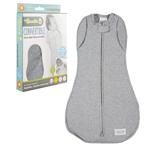Woombie Convertible Baby Swaddling Blanket I Swaddle Converts to Arms-Free Wearable Blanket for Babies Up to 6 Months, Grey, 14-19 lbs
