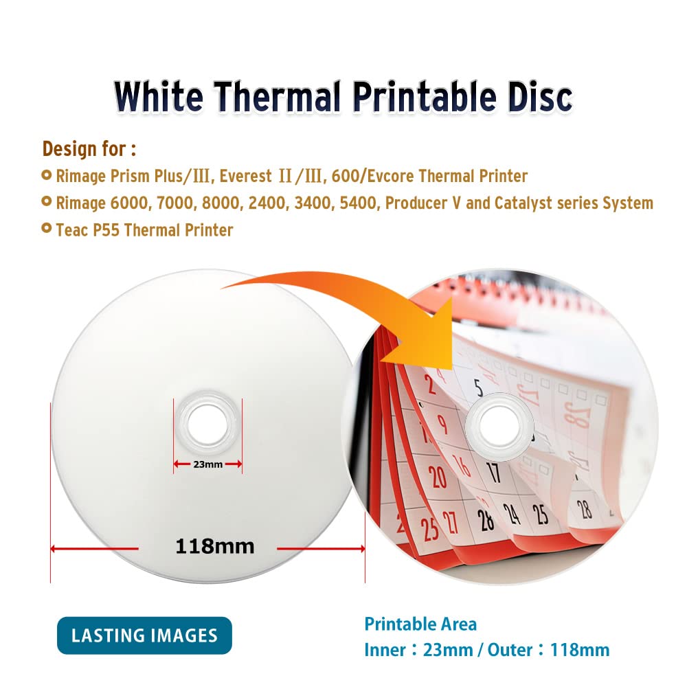 Optical Quantum CD-R 700MB 52X White Thermal Hub Printable - 100 Disc Cake Box OQCD52WTP