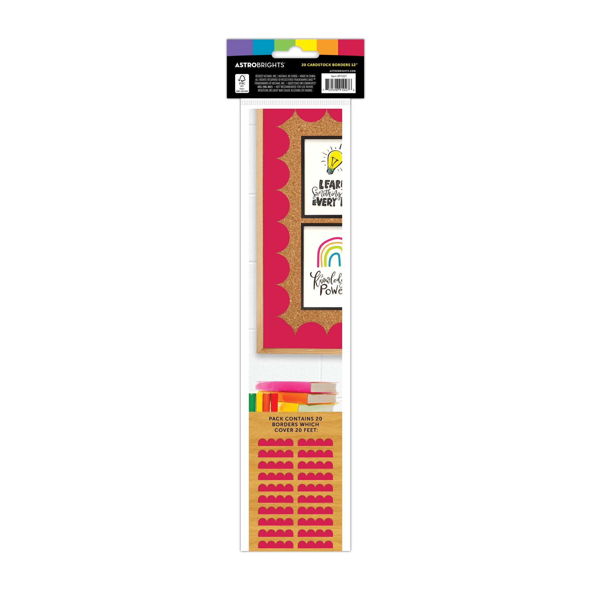 Astrobrights Bulletin Board Borders, 2" x 12", Re-Entry Red, Pack of 20 Borders