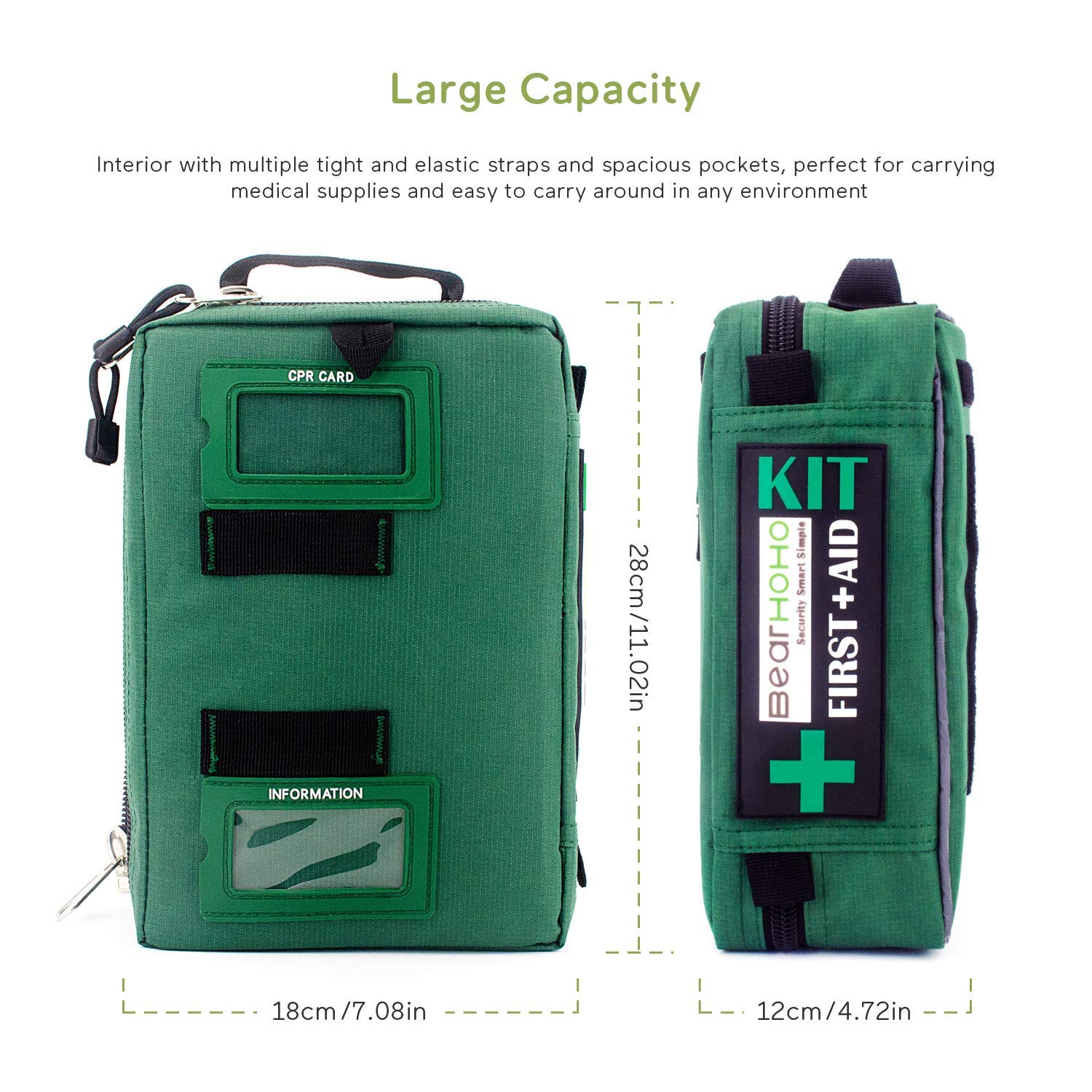 Bearhoho 11''x7'' Big Size Survival First Aid Kit Empty Emergency Trauma Bag Medical Kit with Labeled Compartments for Boat Car Camping Hiking Travel & Backpacking