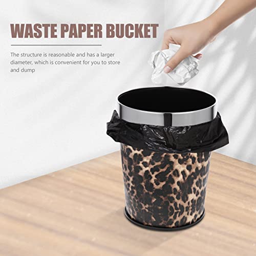 Kitchen Waste Bins Waste Basket Round Trash Can Retro Waste Basket Small Waste Paper Basket 5L Bathroom Garbage Bin Leopard Dustbin for Home Office Living Room Trash Cans Recycling Bin