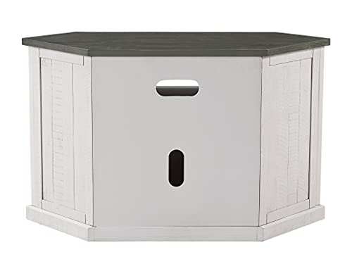 Martin Svensson Home Rustic Solid Wood Corner TV Stand, White Stain with Grey Stain Top