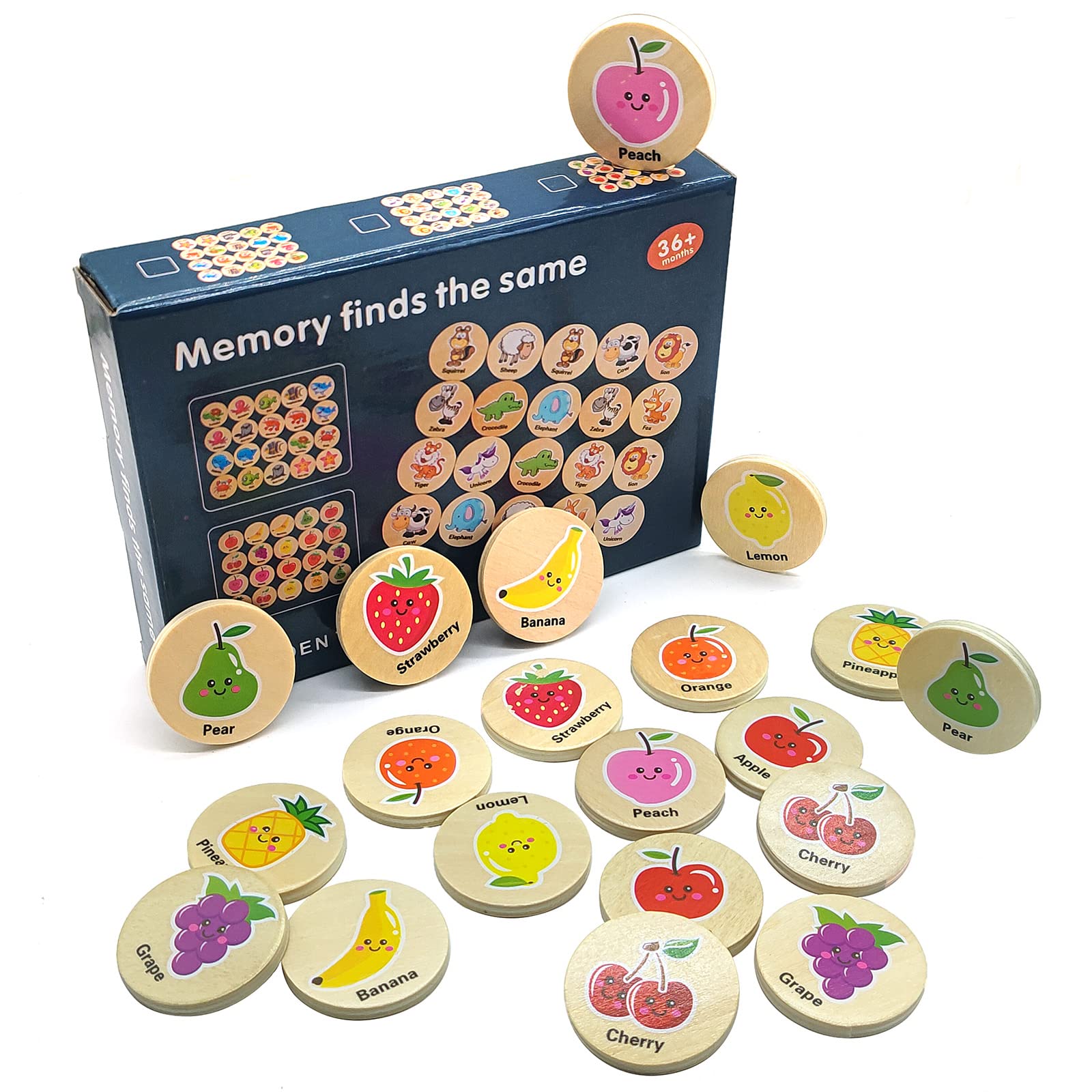 Pualsol Wooden Memory Game for Kids.20PC Memory Matching Games for Toddlers 2-4 Years.Preschool Game Memory Card Toy.Matching Games for Toddlers 1-3(Fruit)