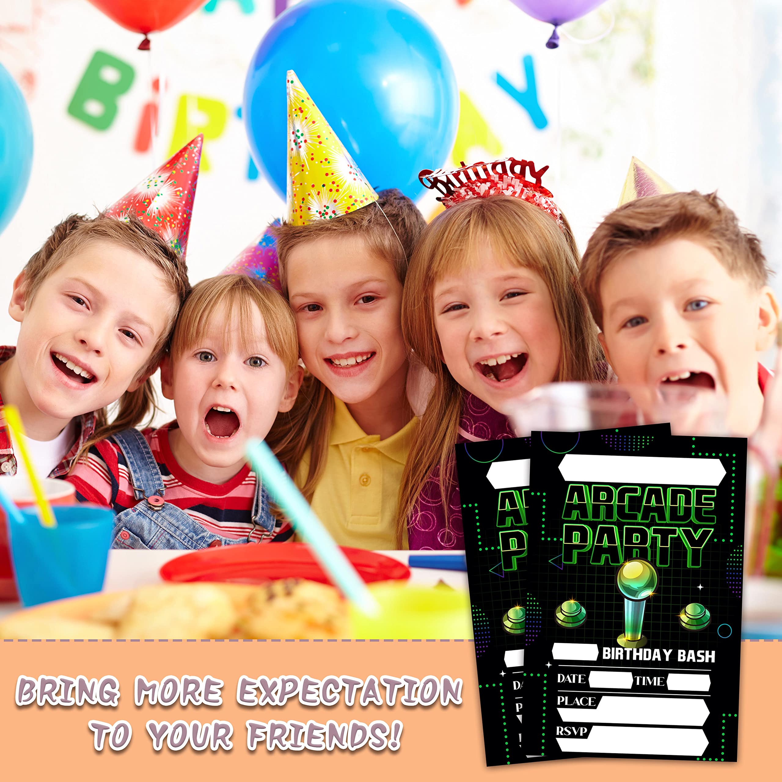 YQV Arcade Birthday Party Invitations, 20-Count Arcade Video Game Birthday Party Invites With Envelopes-HBYQK-B26