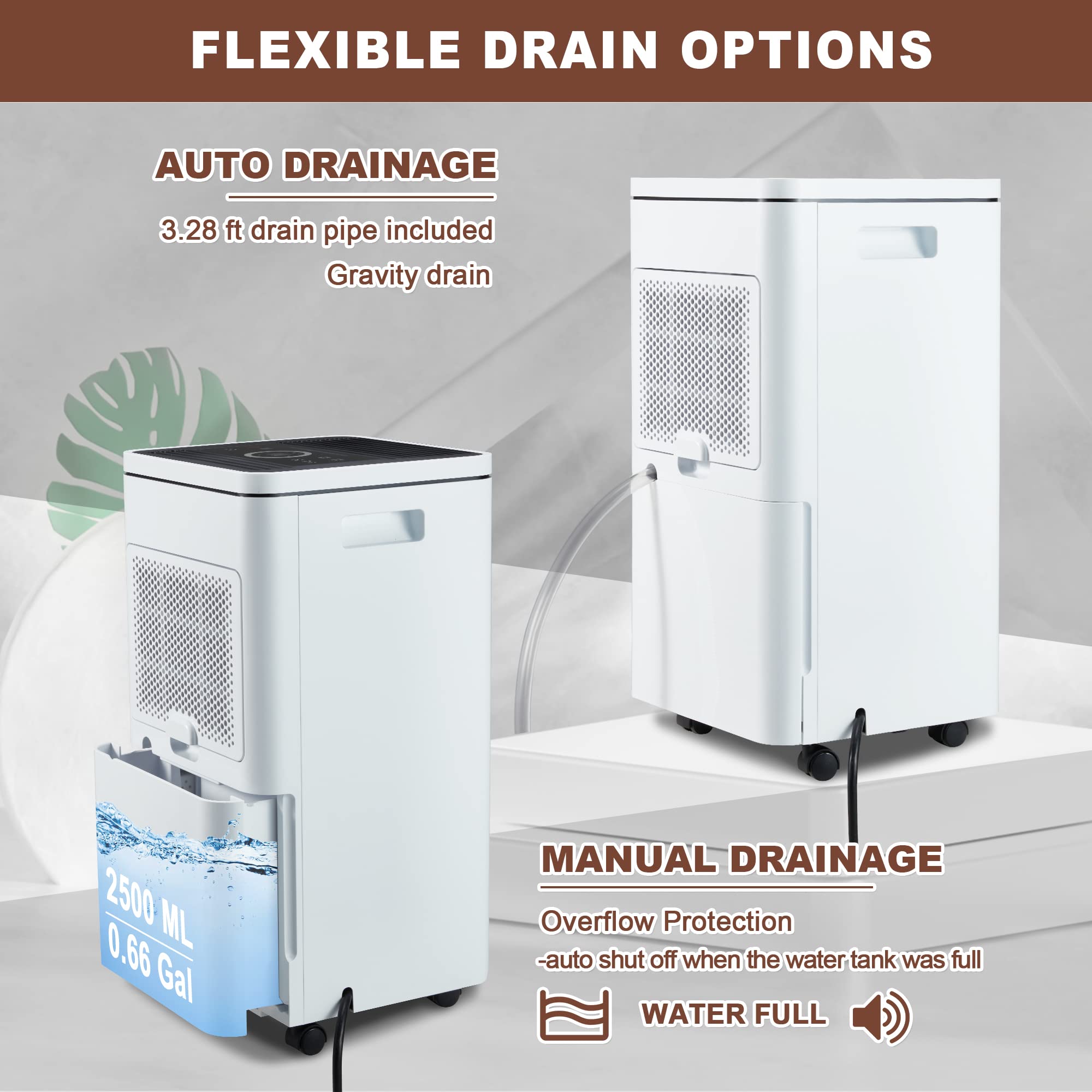 Sapodilla Dehumidifier for Basement, 30 Pints Dehumidifier for 2000 Sq.Ft, Auto or Manual Drainage, Portable Home Dehumidifier for Large Room Bedroom Bathroom Laundry