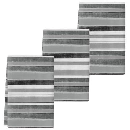 Beisseid Kitchen Dish Towels Ombre Grey Stripe Dish Cloth Fingertip Hand Towels Geometric Design Super Absorbent Soft Cotton Tea Towel 3 PCS