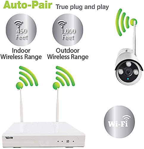 Revo America Wireless 4 Ch. NVR Surveillance System with 4 HD Wireless Outdoor Bullet Cameras