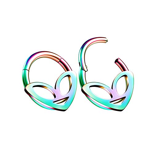 BIG GAUGES Pair of Rainbow Anodized 16gauge 1.2mm 10mm Alien Hinged Segment Nose Hoop Ring Cartilage Helix Septum Tragus Piercing BG7363