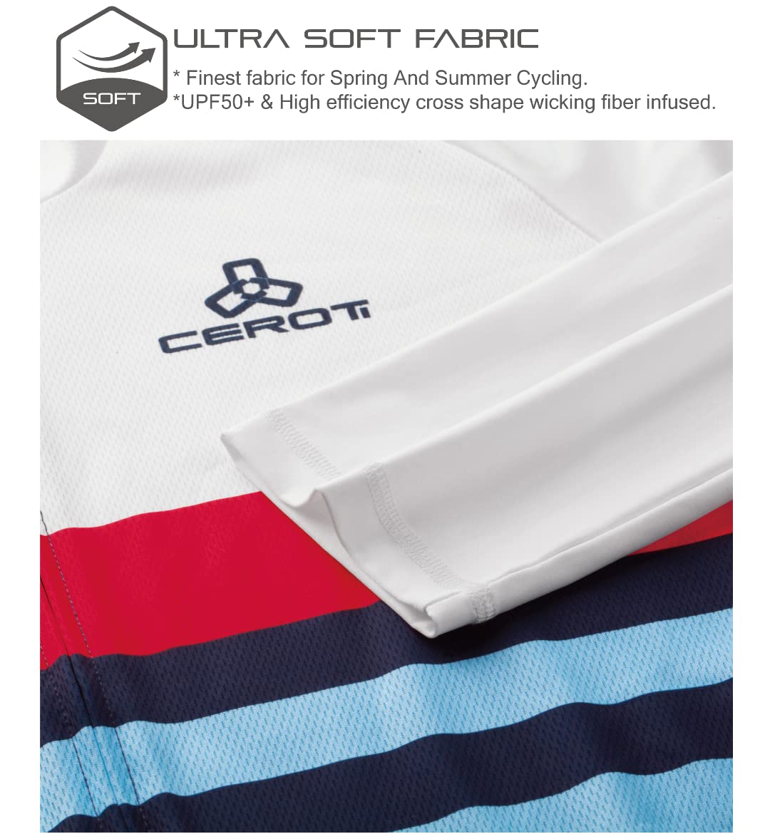 CEROTIPOLAR Mens Cycling Bike Jersey Long Sleeve for Spring-Fall, UPF50+ Moisture Wicking Fast Dry White/Navy Blue